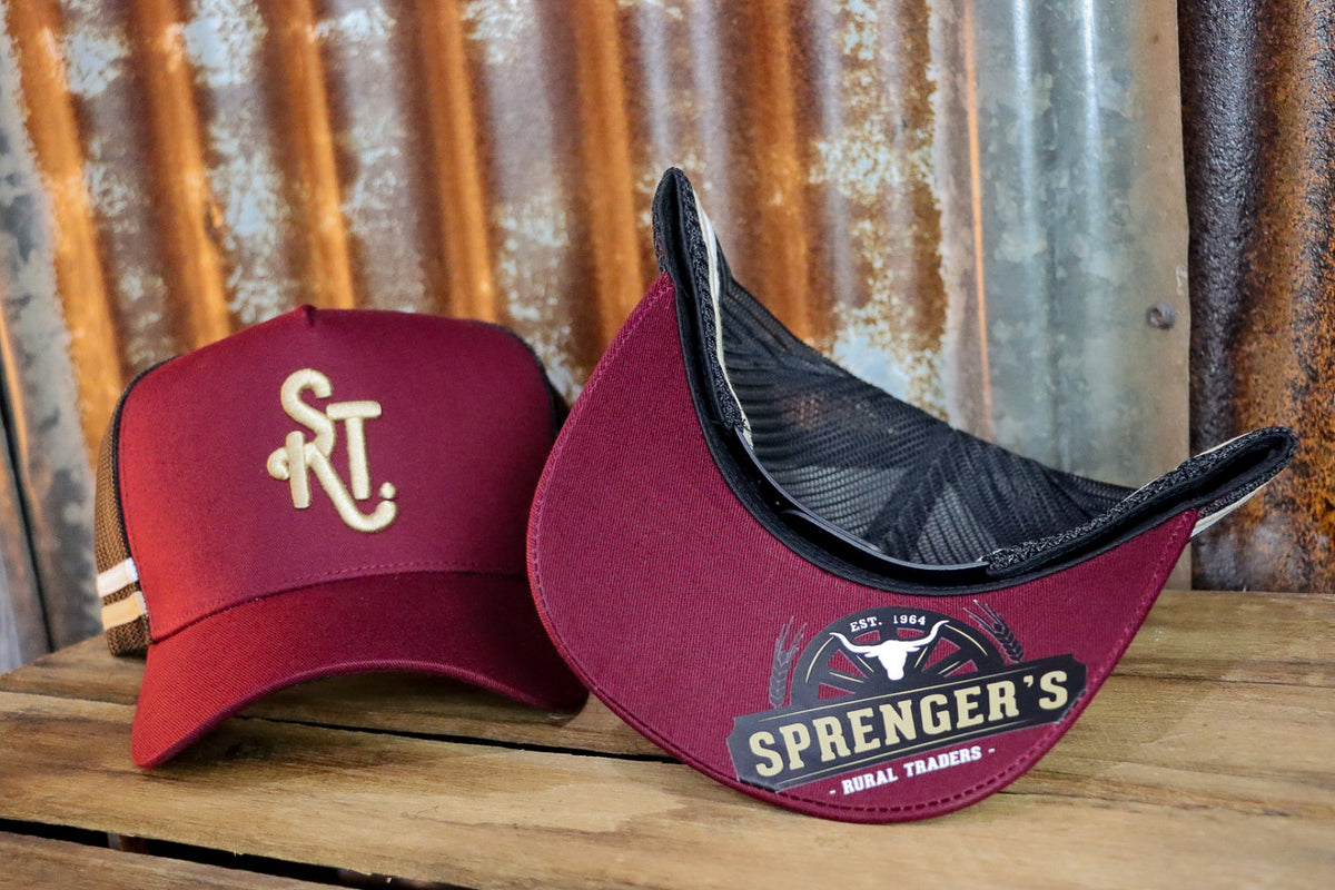 SRT MAROON CATTLE BRANDED TRUCKER CAP – Sprenger's Rural Traders