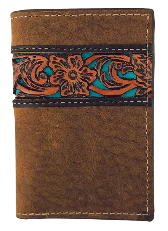 ROPER WALLET - TRI FOLD TOOLED/TURQUOISE LEATHER – Sprenger's Rural Traders